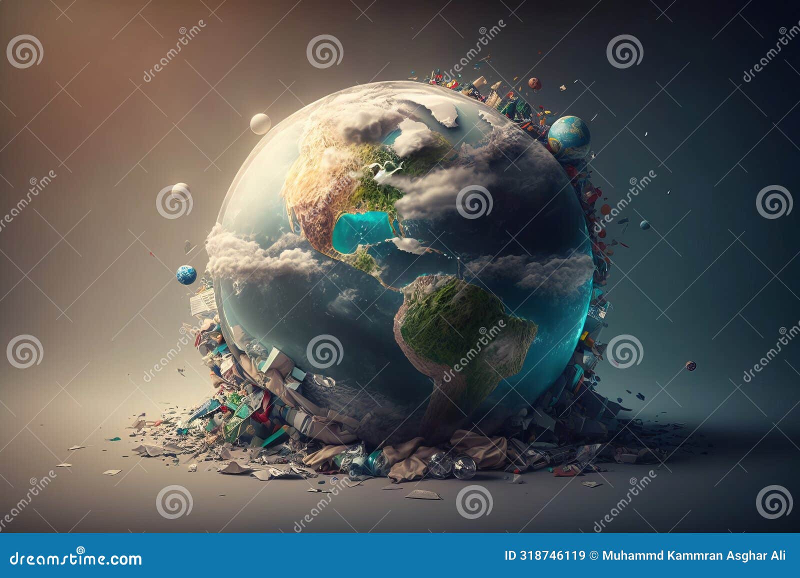 Concept of Plastic World. Earth Contamination with Garbage-topaz ...