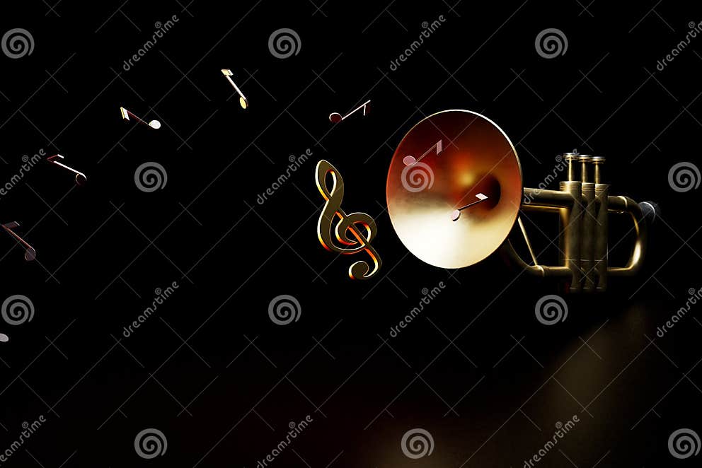 The Concept of Playing the Trumpet. a Pipe from Which Notes Fly Out on ...