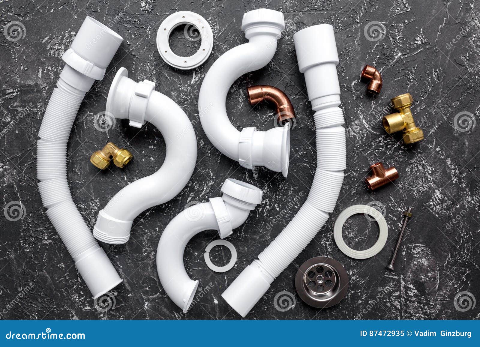 Concept Plumbing Work Top View on Dark Background Stock Image - Image ...