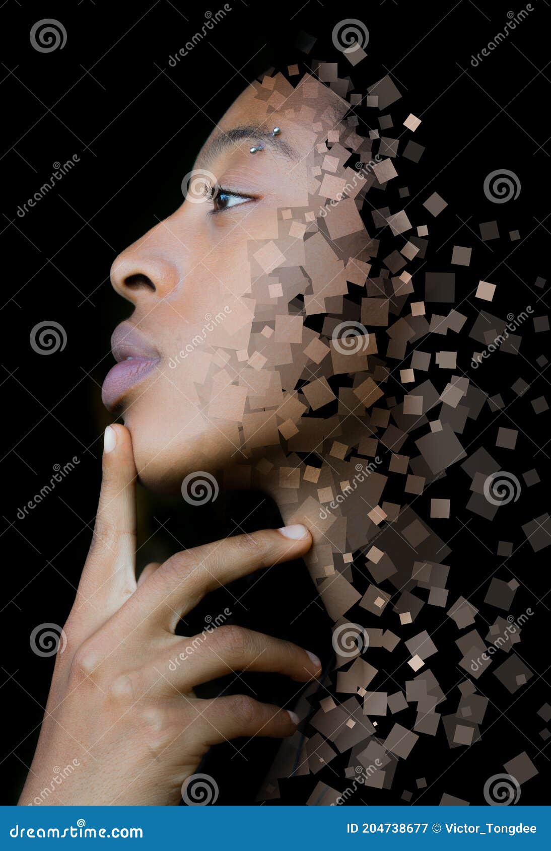 A Concept Portrait with a Visual Effect of Falling Apart Stock Image ...