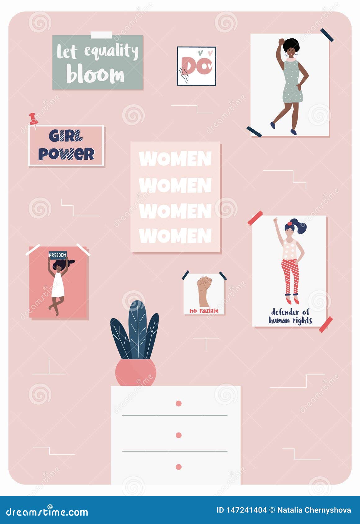 Concept Poster With Set Of Placards For Women`s Rights Stock Vector