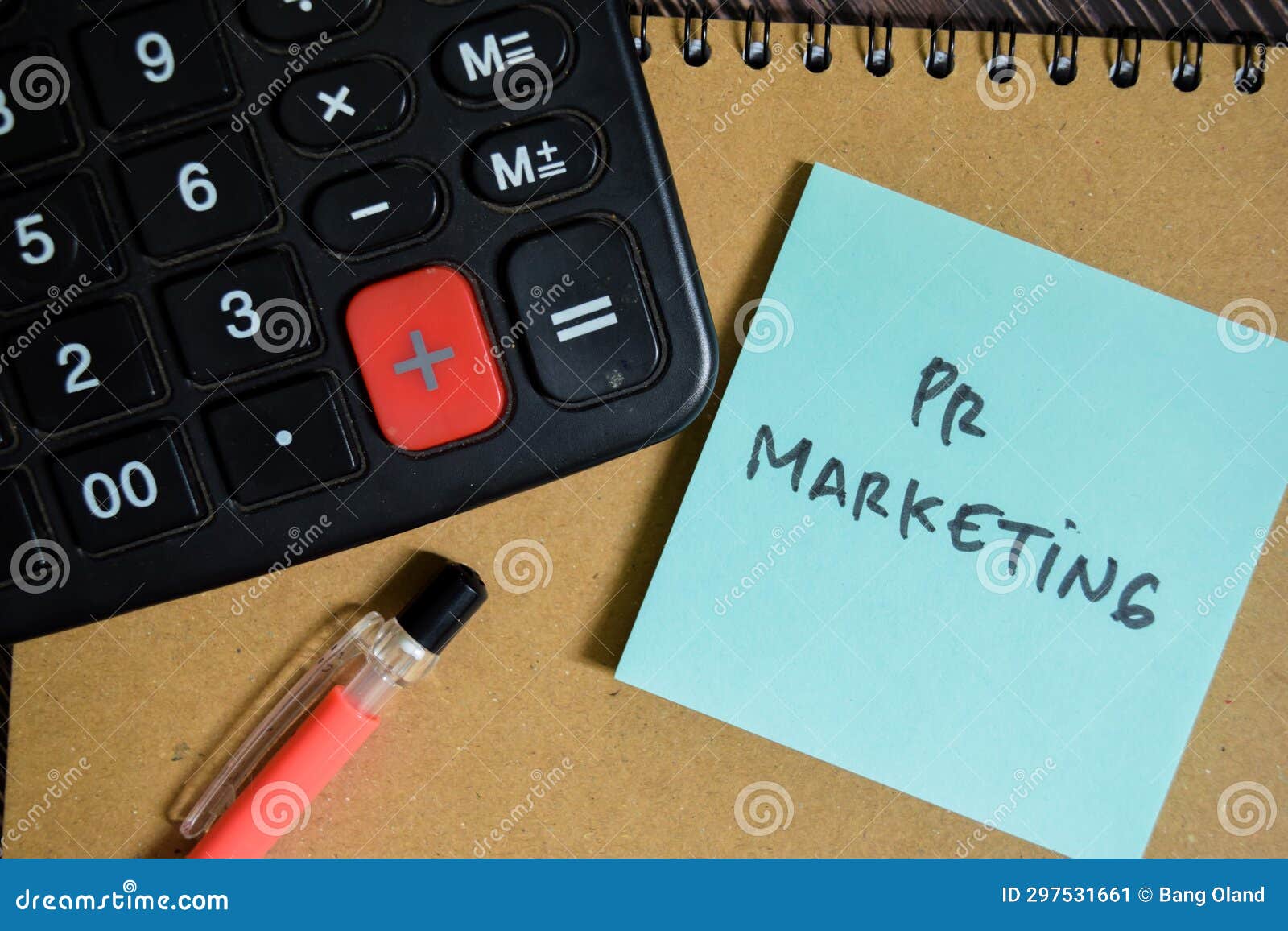 Concept of PR Marketing Write on Sticky Notes Isolated on Wooden Table ...