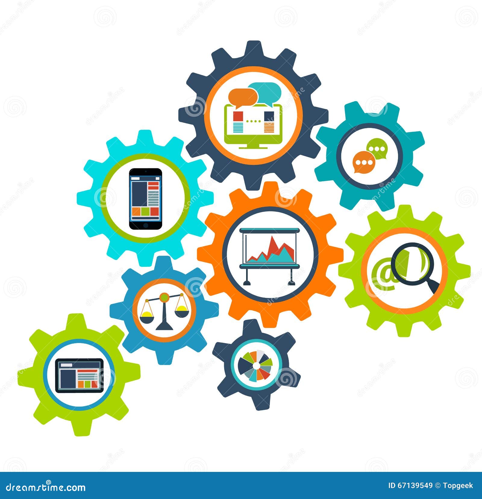 Concept Process Cogwheel Design Flat Stock Vector - Illustration of ...