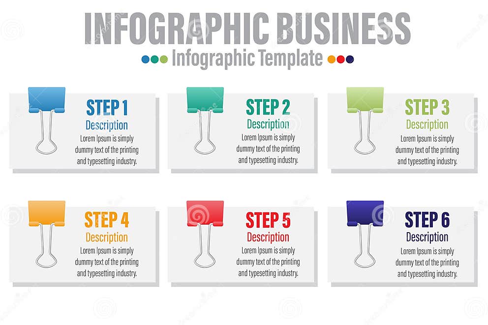 Concept of Process with Six 6 Successive Steps. Six Colorful Graphic ...