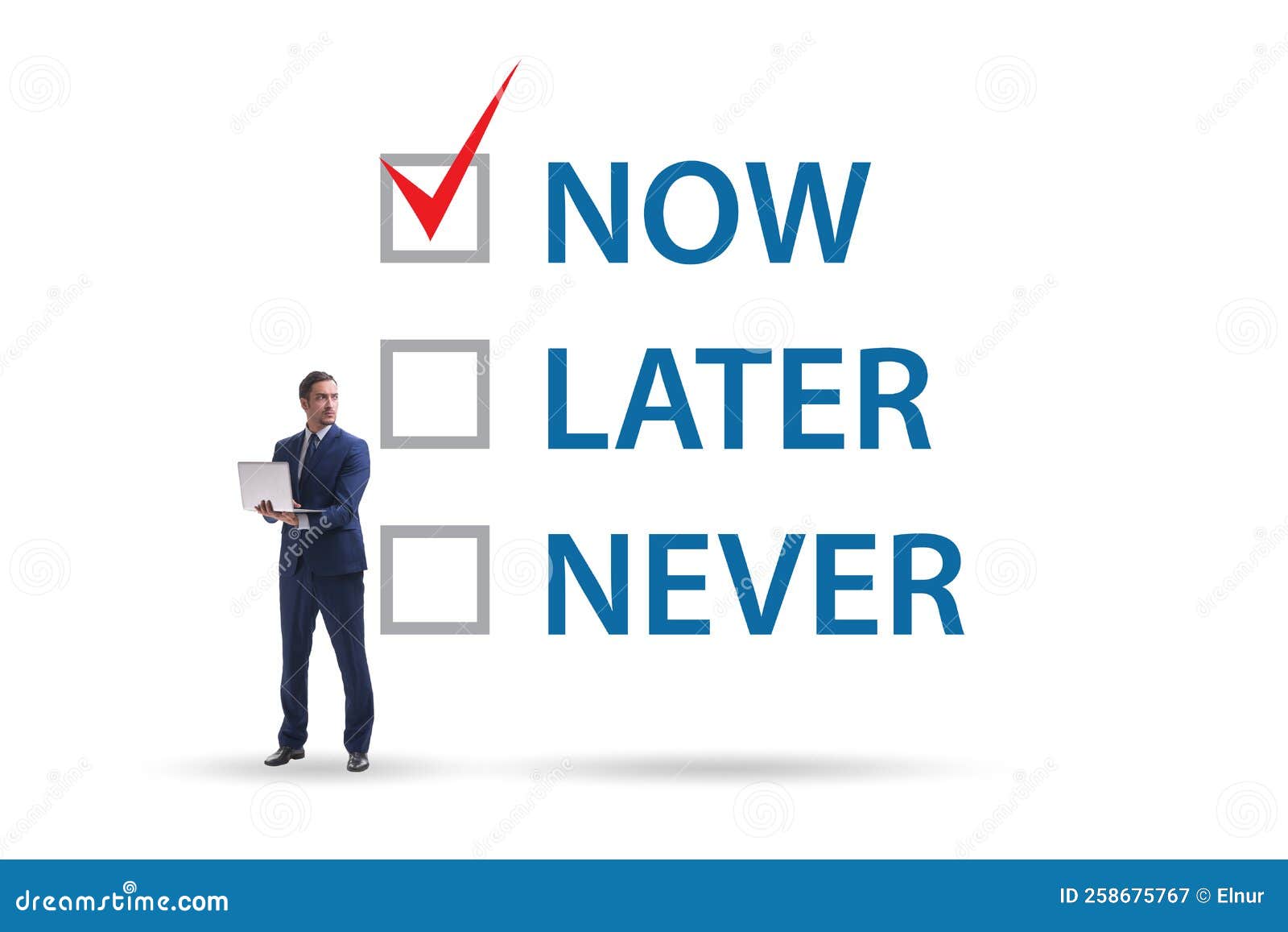 Concept of Procrastination with Now or Later Stock Illustration ...