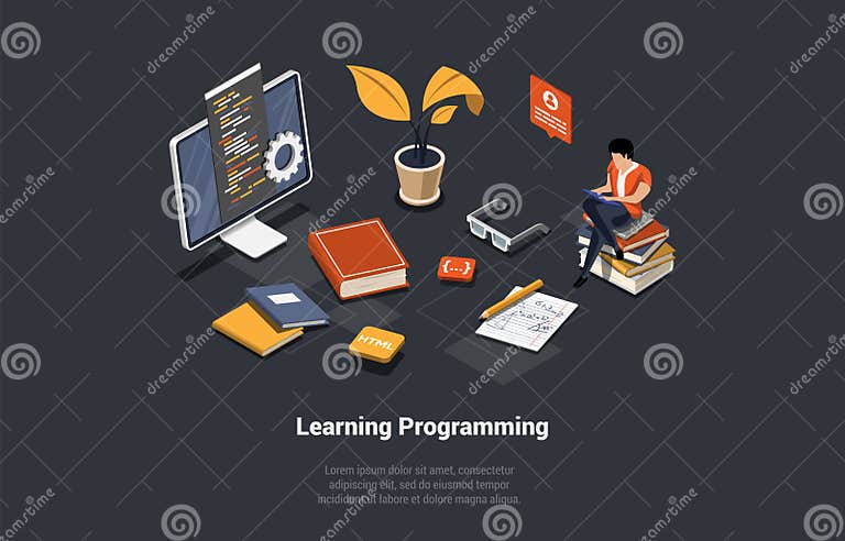 Concept Of Programming And Coding Learning Software Coding Testing Debugging Stock Vector 7592