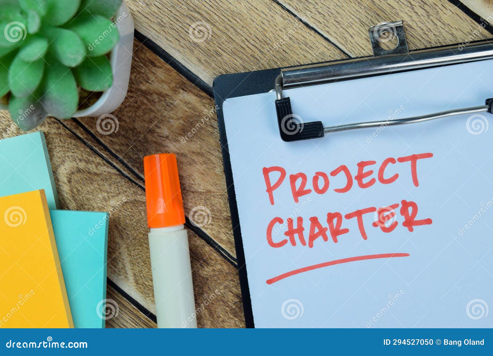 Concept of Project Charter Write on Sticky Notes Isolated on Wooden ...