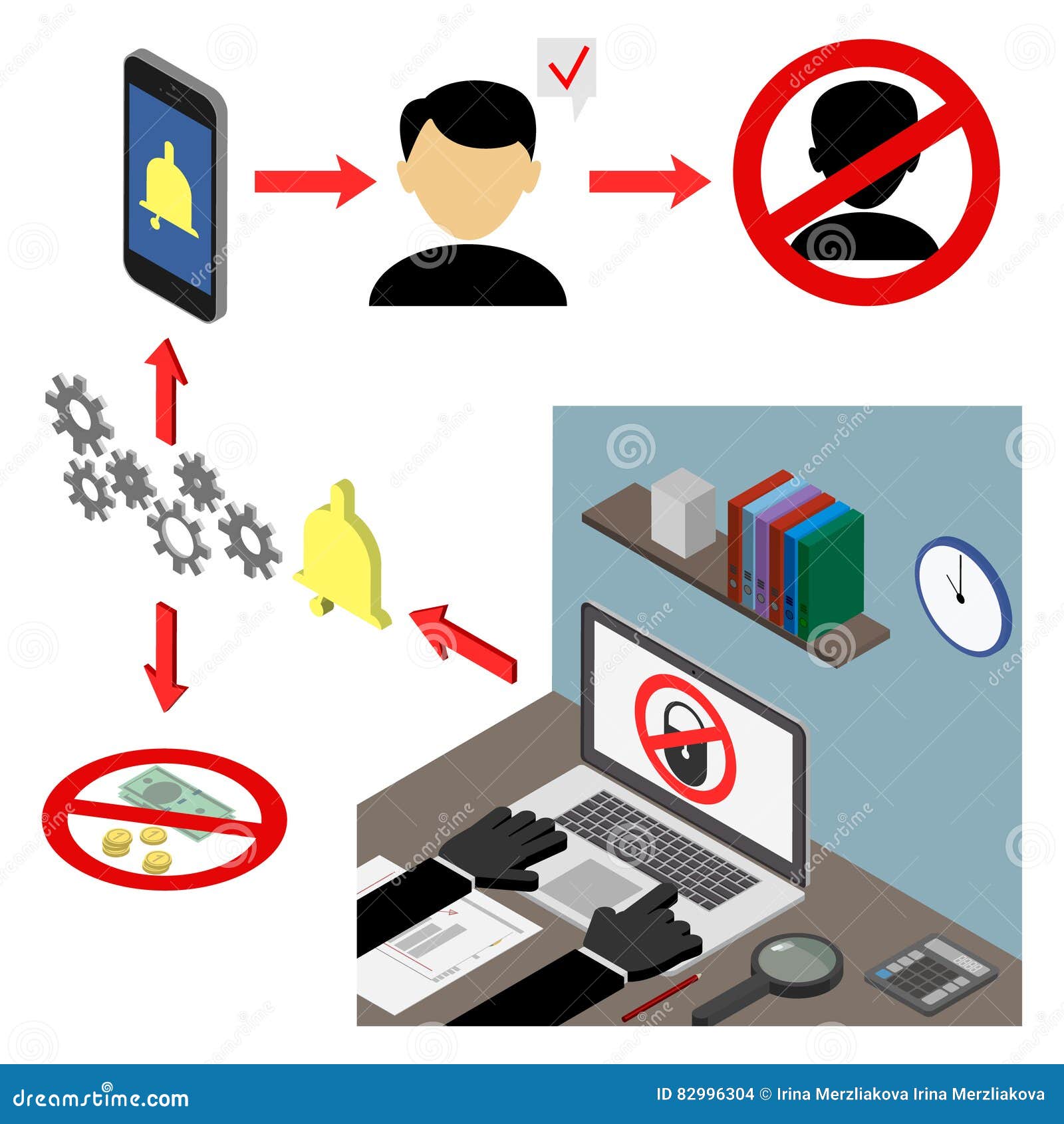 Concept, Protection Against Theft of Money from a Computer Stock Vector ...