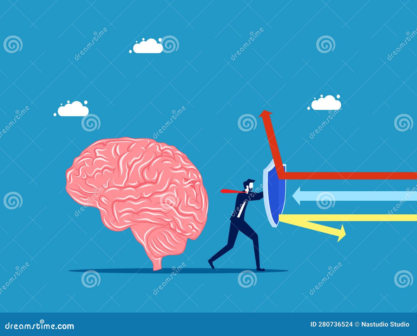 Concept Protection. Businessman Holding a Shield To Protect the Brain ...