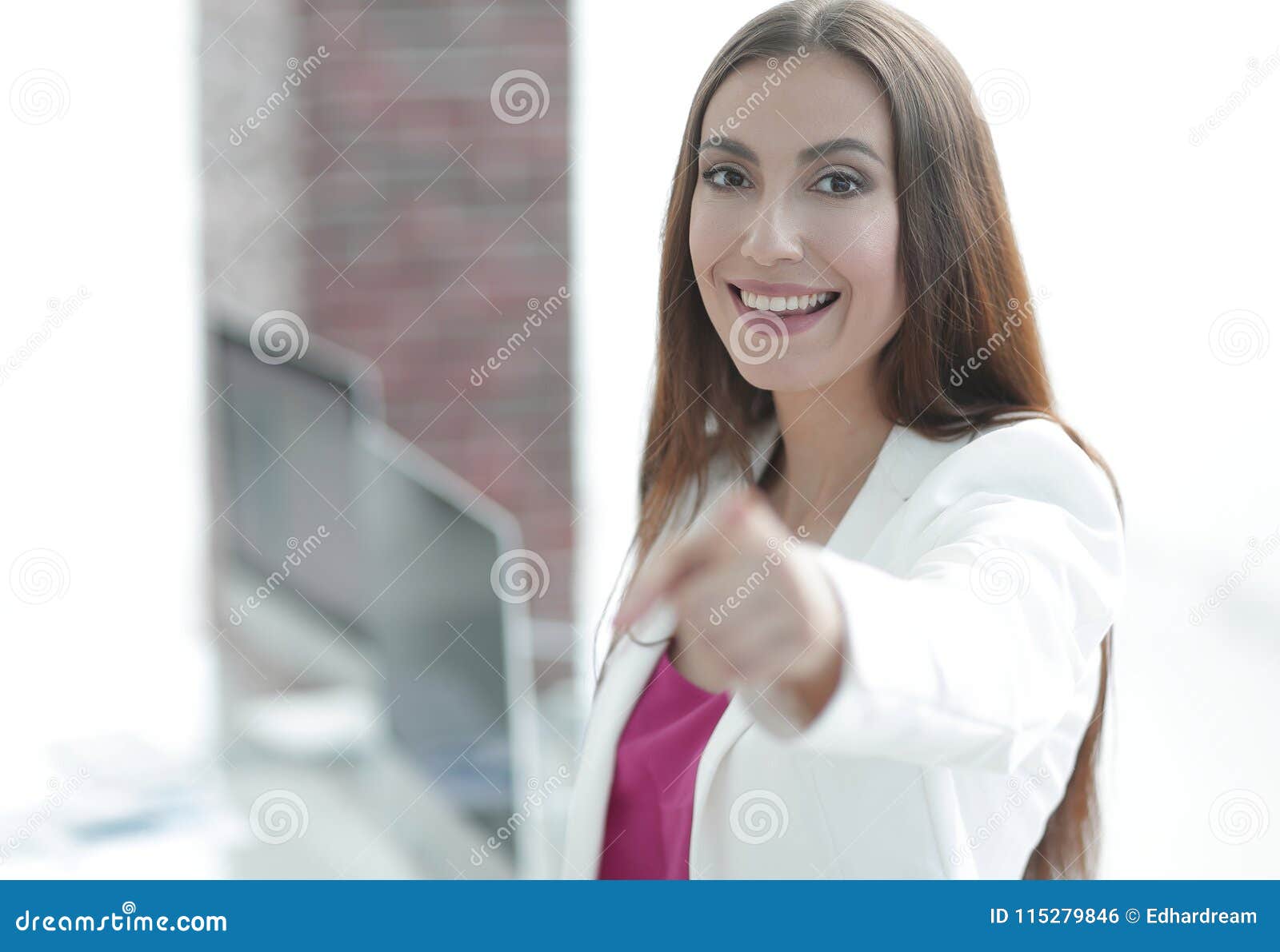 Confident Business Woman Pointing Finger Forward Stock Photo - Image of ...