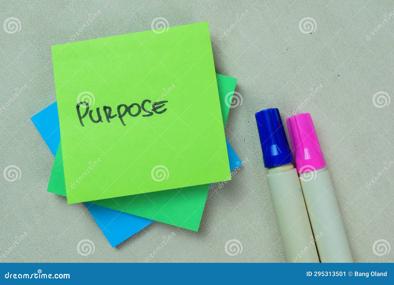 Concept Of Purpose Write On Sticky Notes Isolated On Wooden Table Stock