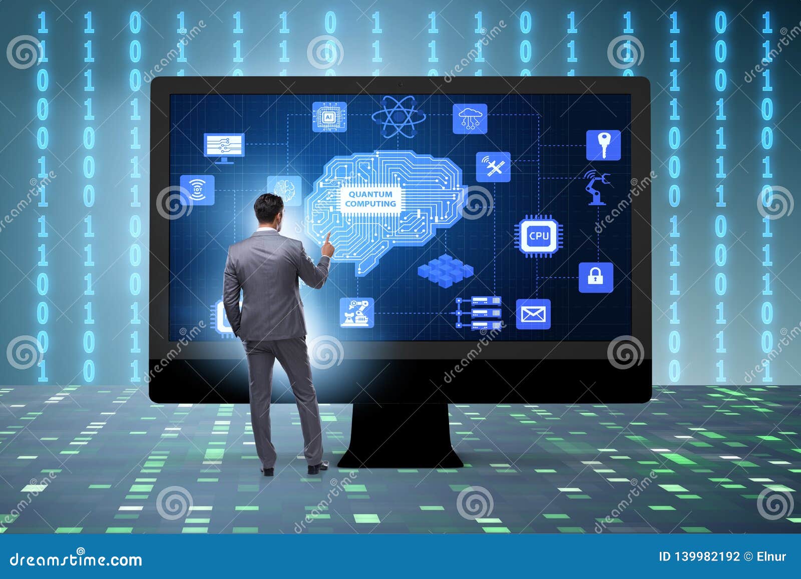 The Concept of Quantum Computing with Businessman Stock Illustration ...