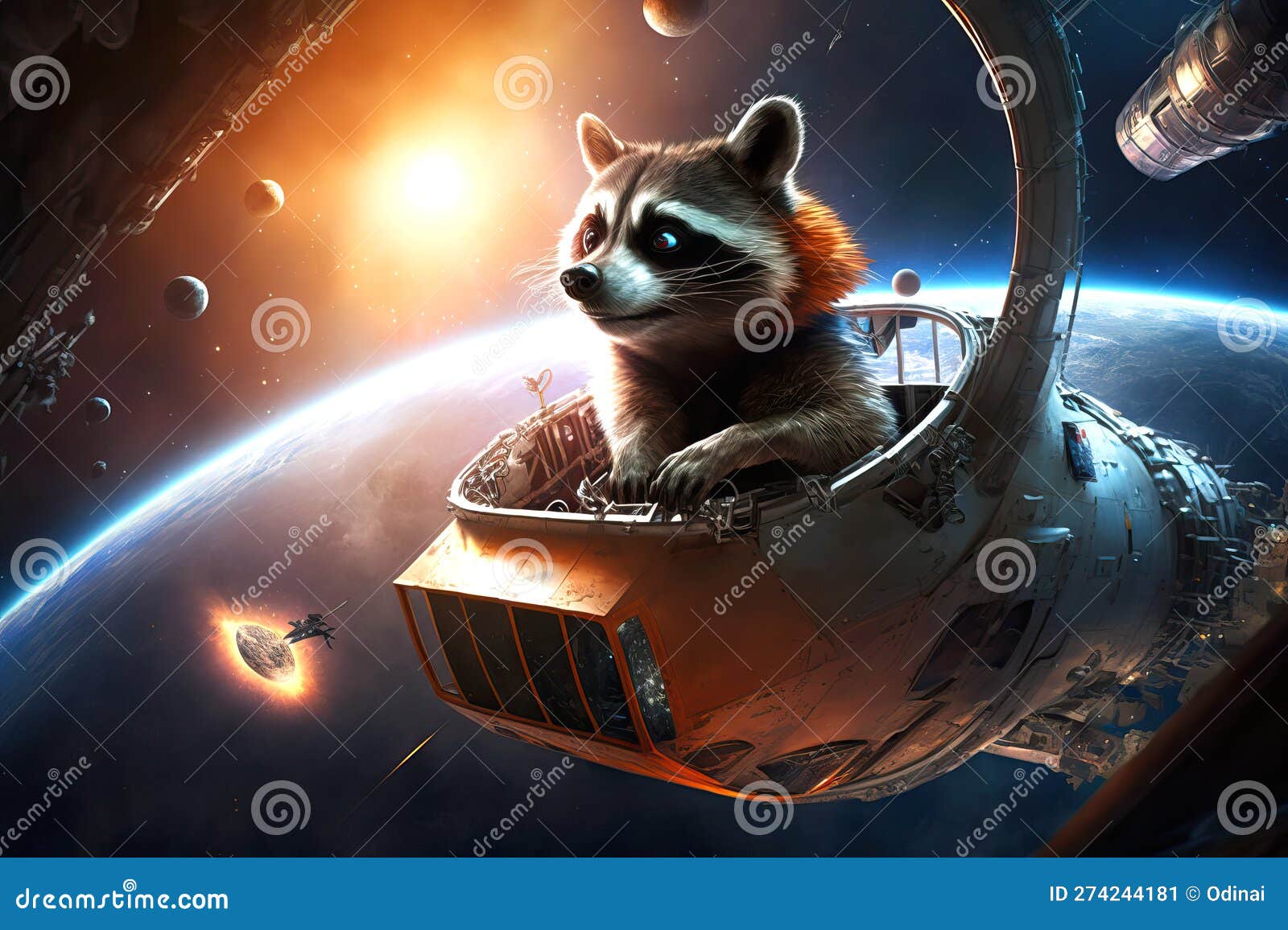 Raccoon in Space - Generative AI Stock Illustration - Illustration of ...