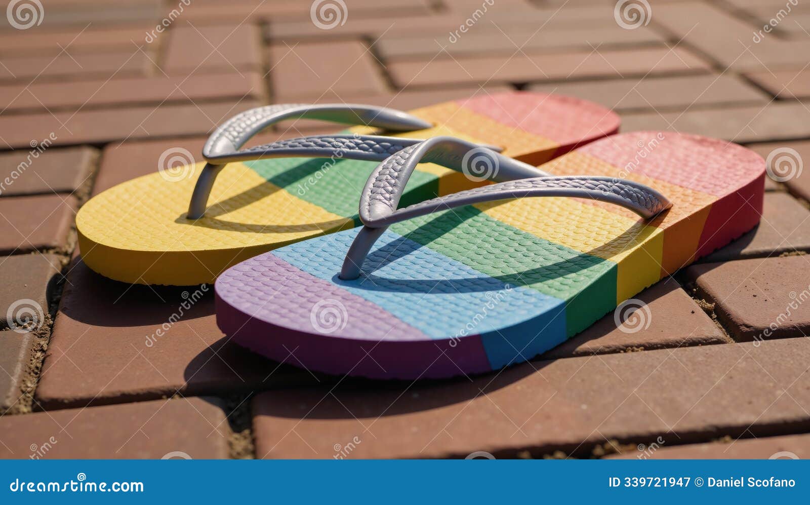 Rainbow Flipflops Along a Brick Pathway Stock Illustration ...