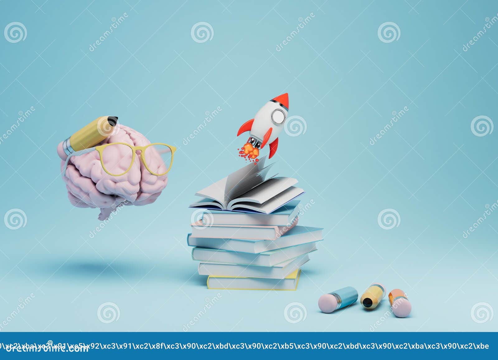 The Concept of Rapid Acquisition of Knowledge. Brain with Pencil and ...