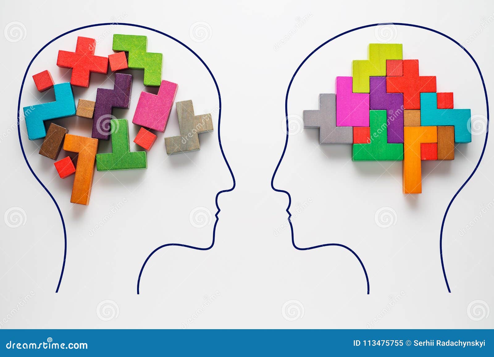 Heads of Two People with Colourful Shapes of Abstract Brain Stock Image ...