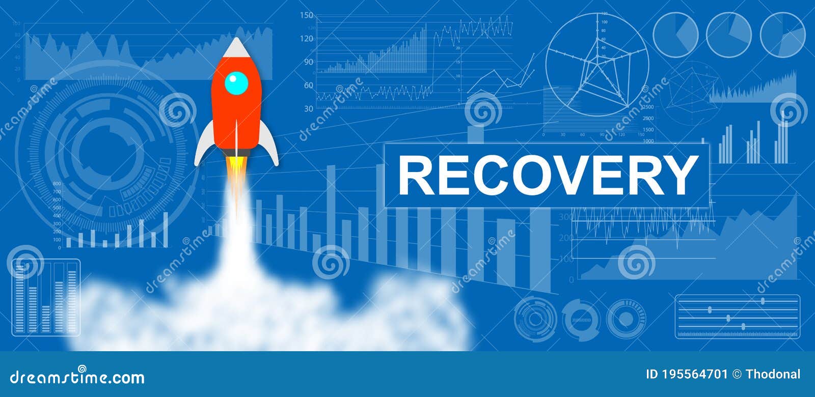 Concept of Recovery with a Rocket Launch on Charts Background Stock ...