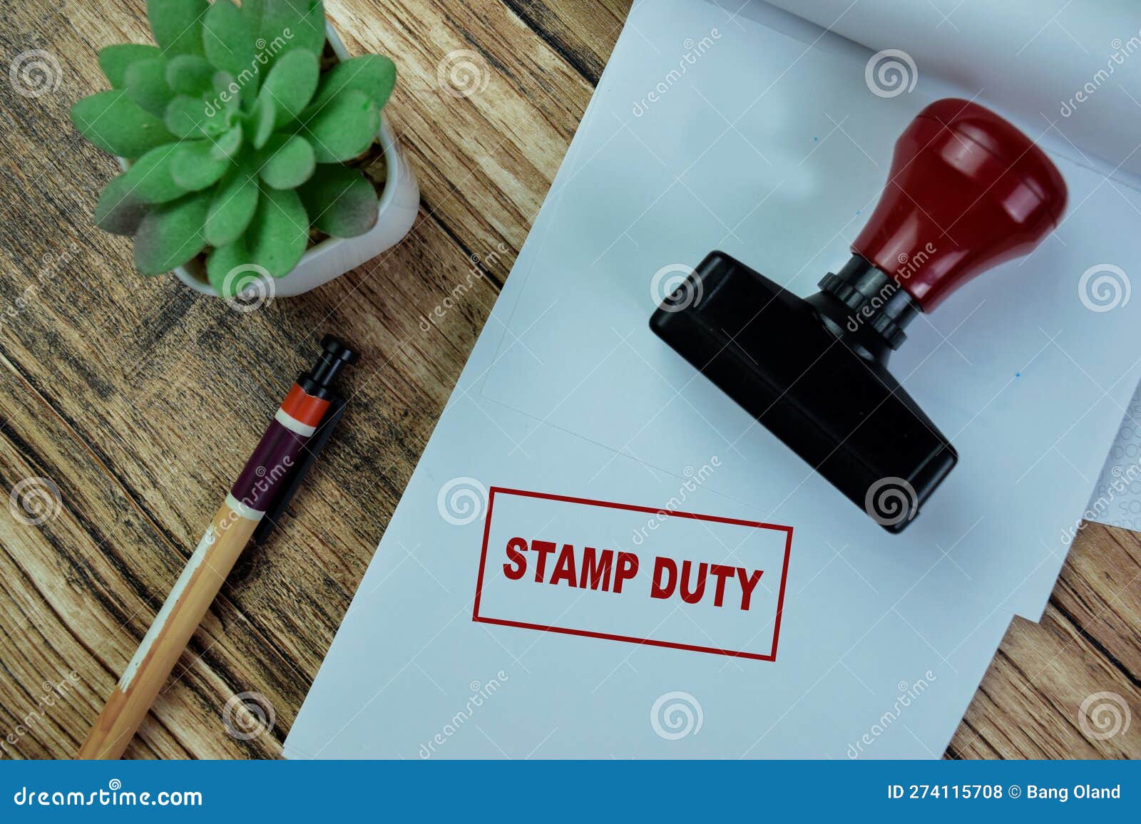 Concept of Red Handle Rubber Stamper and Stamp Duty Text Isolated on on ...