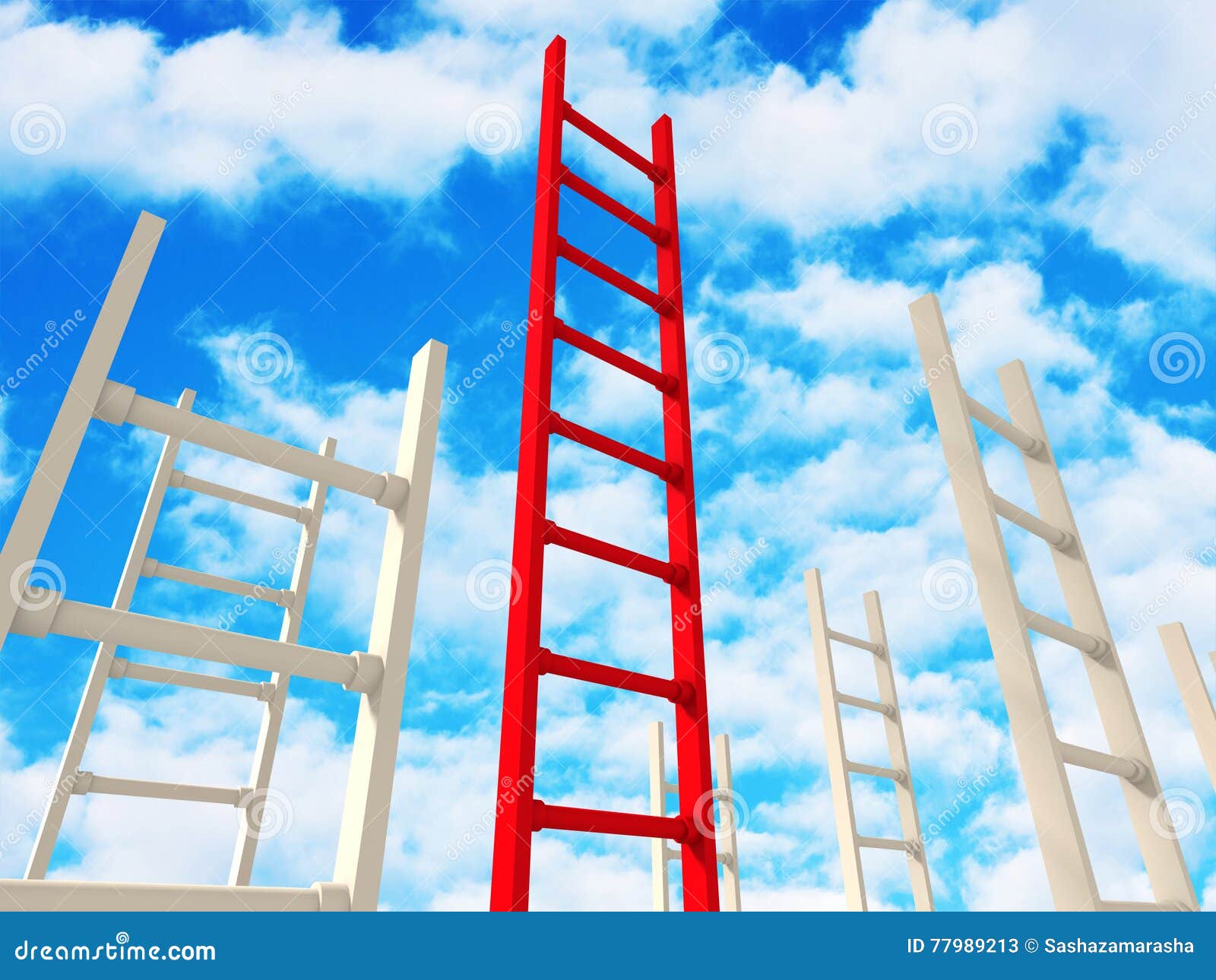 Concept Red Ladder To Success. Clouds Blue Sky Background Stock ...