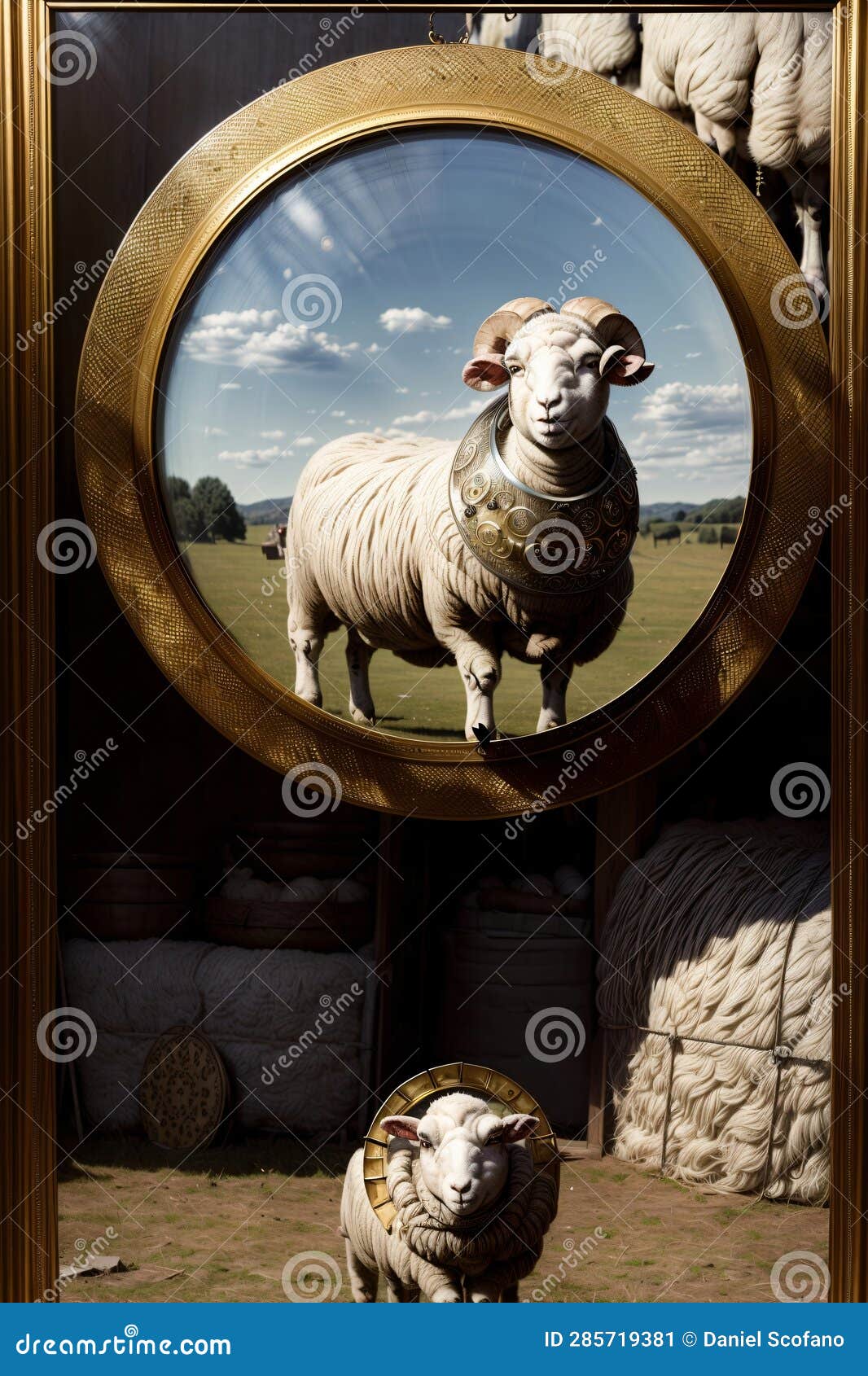 A Reflection of a Sheep in a Mirror. Generative AI Stock Illustration ...