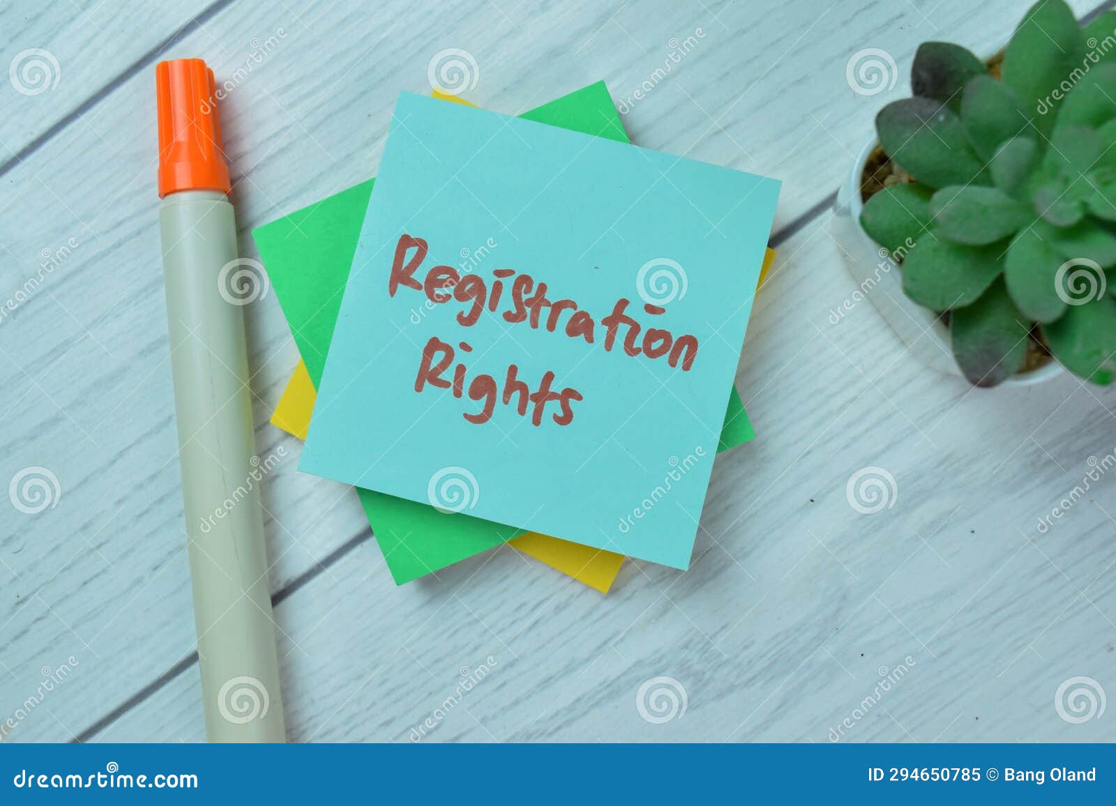 Concept of Registration Rights Write on Sticky Notes Isolated on Wooden ...
