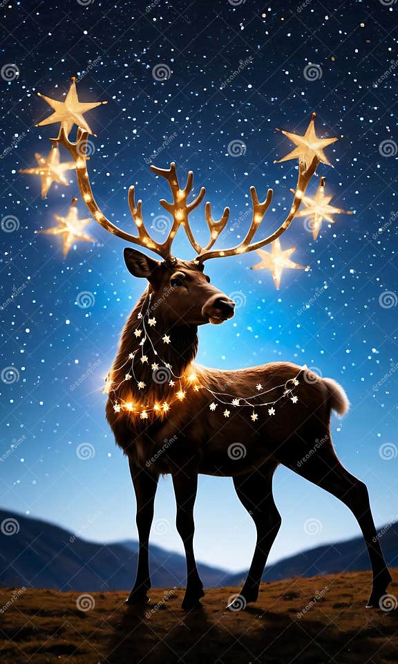 A Reindeer Silhouette With A Starry Backdrop And Glowing Christmas