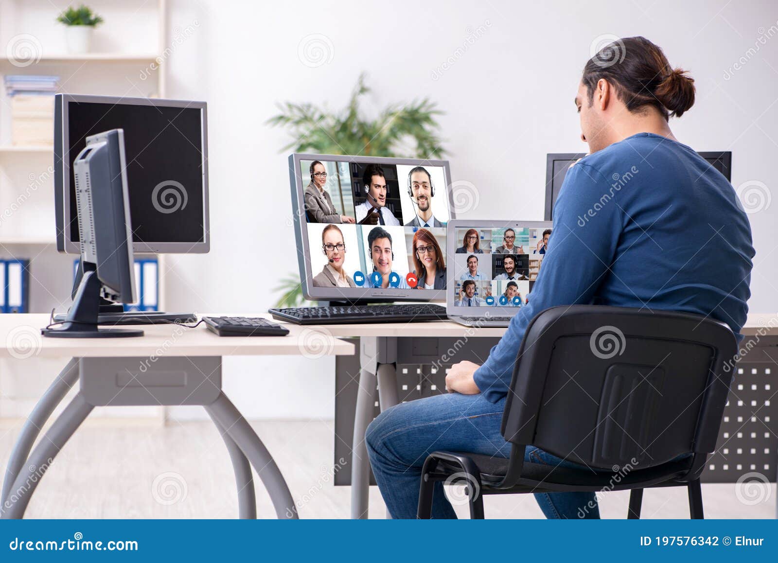Concept of Remote Video Conferencing during Pandemic Stock Photo ...