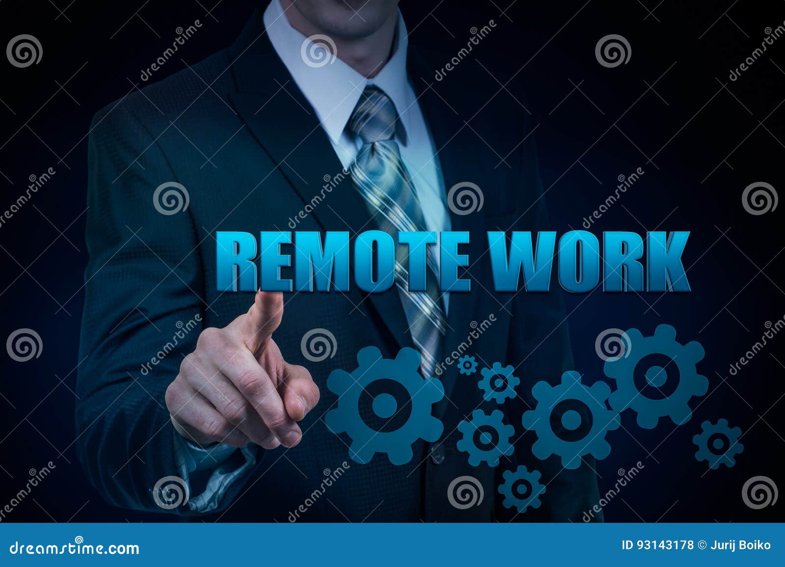 The Concept of Remote Work. Businessman Holds in Hands the Virtual Word ...