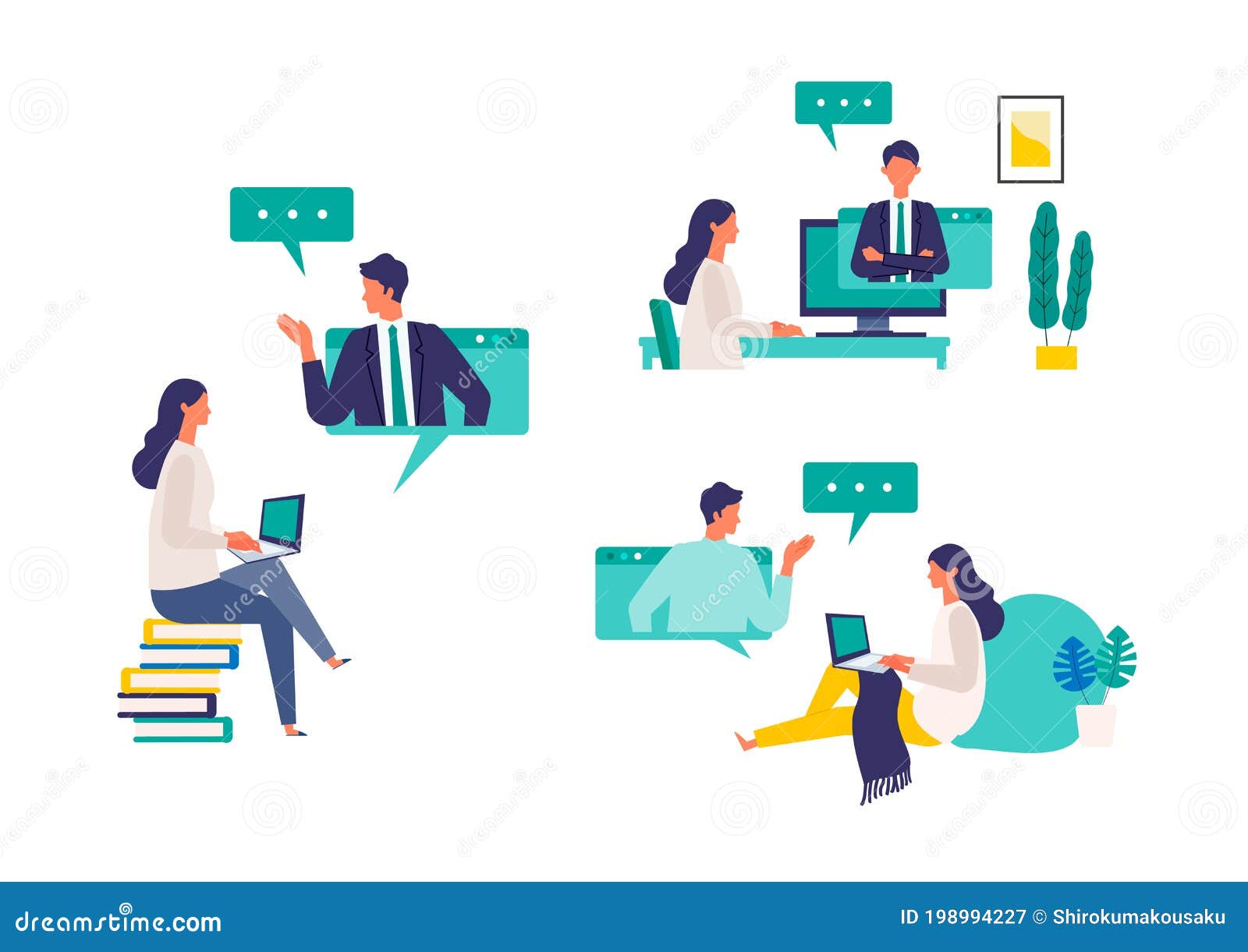 Concept for Remote Work, Online Class, Teleconference. Vector ...
