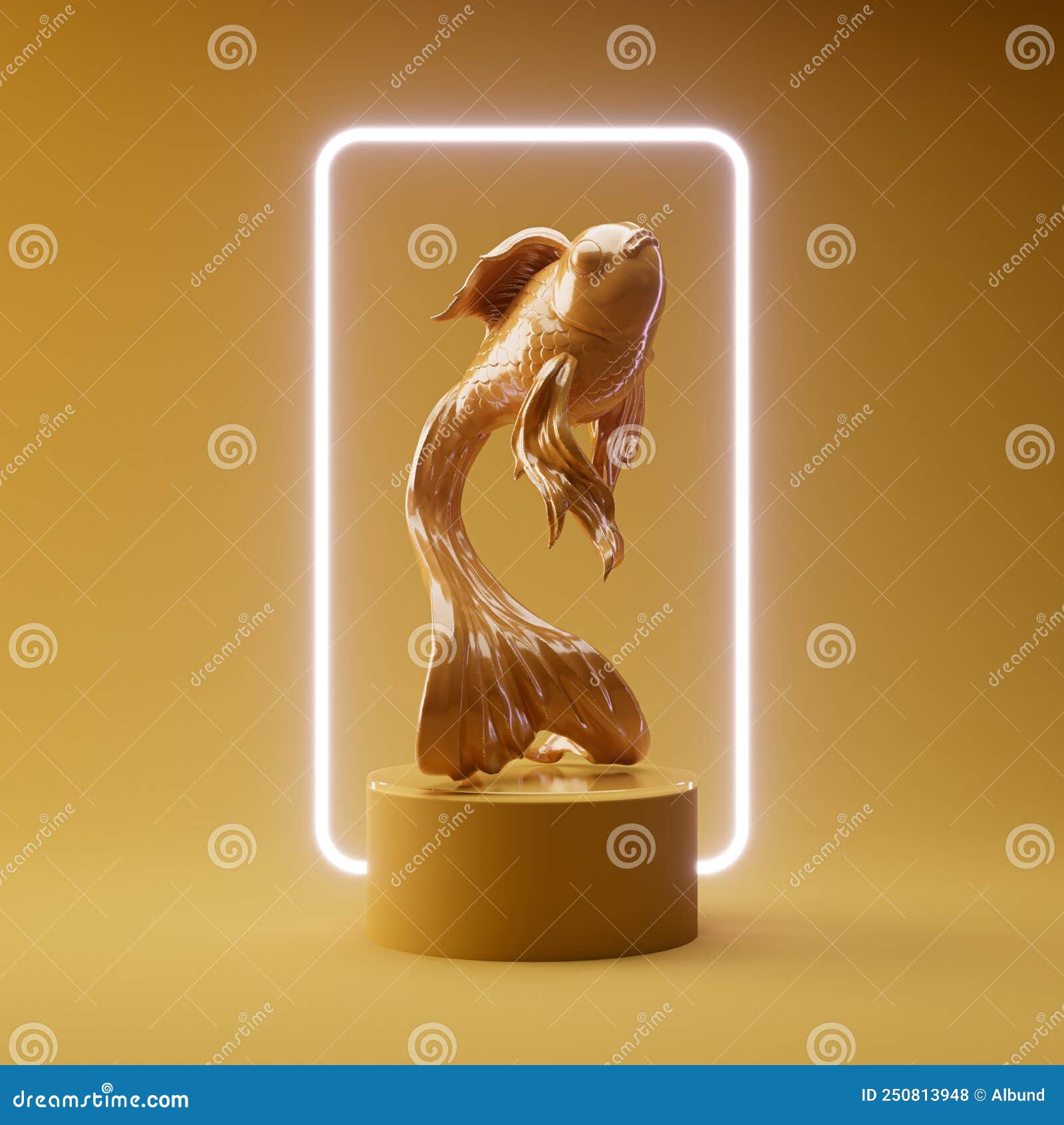 Goldfish on Neon Light Stage Stock Illustration - Illustration of moody ...