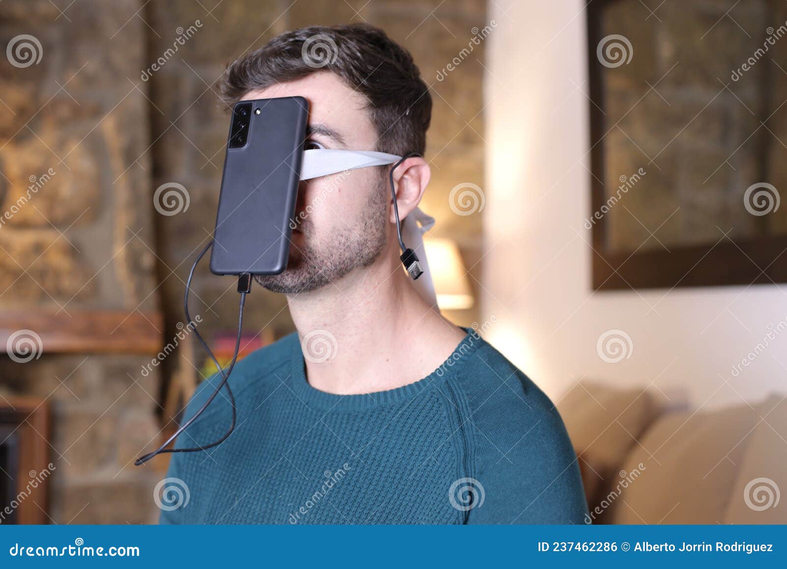 Concept Representing Man and Smartphone Overuse Stock Photo - Image of ...