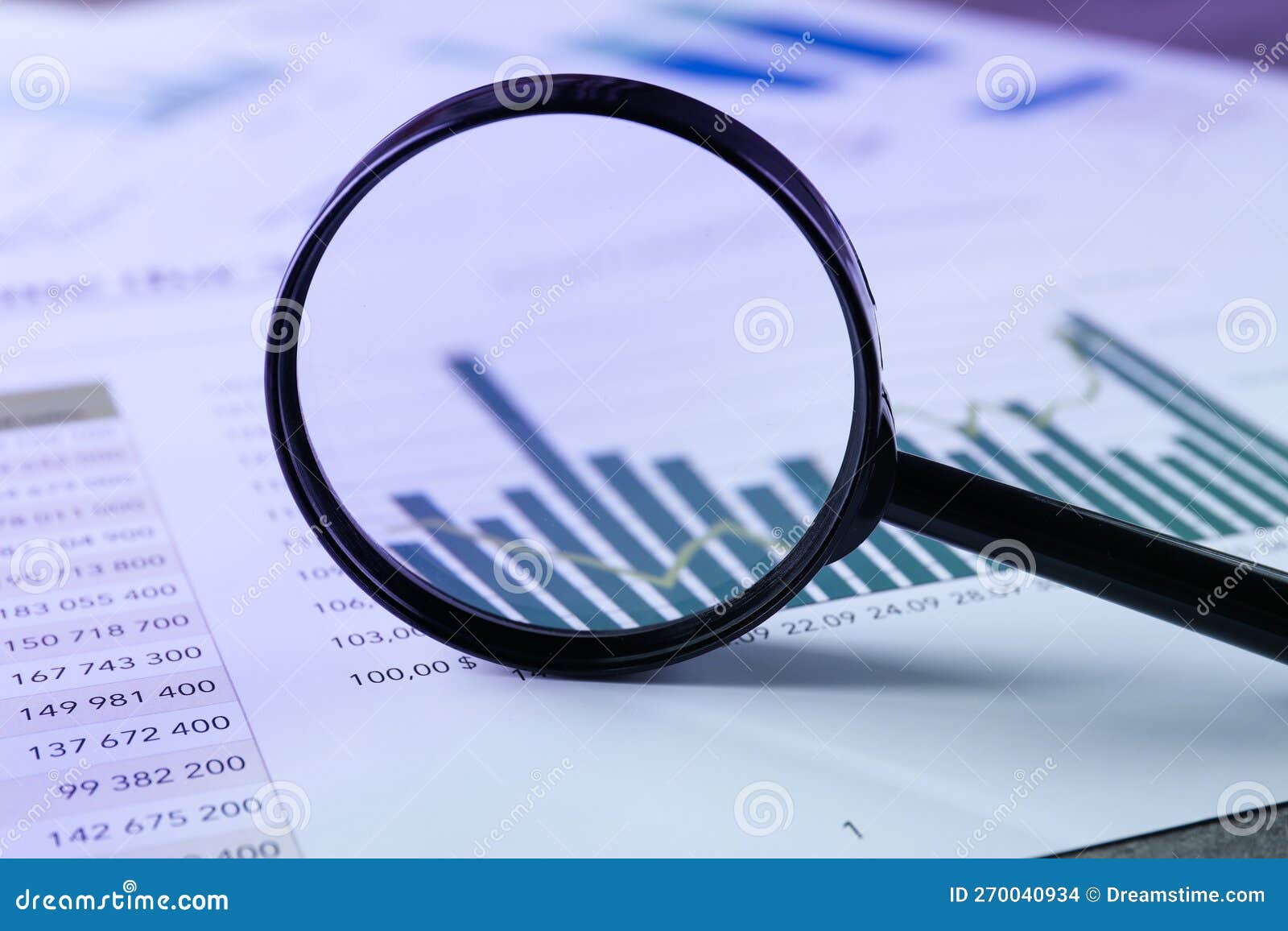Concept of Research with Magnifier and Statistics Stock Photo - Image ...