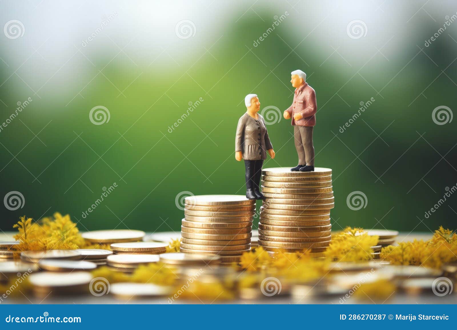 Concept of Retirement Planning. Miniature Elderly Couple Figure on a ...