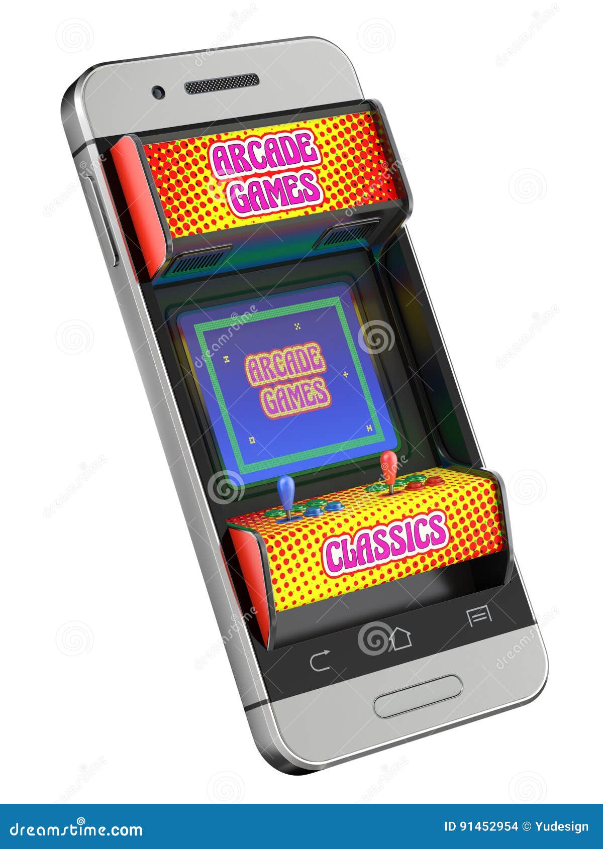 Concept with Retro Arcade Game Machine in the Mobile Stock Illustration ...
