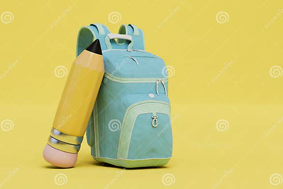 The Concept of Returning To Learning. Backpack and Pencil on a Yellow ...