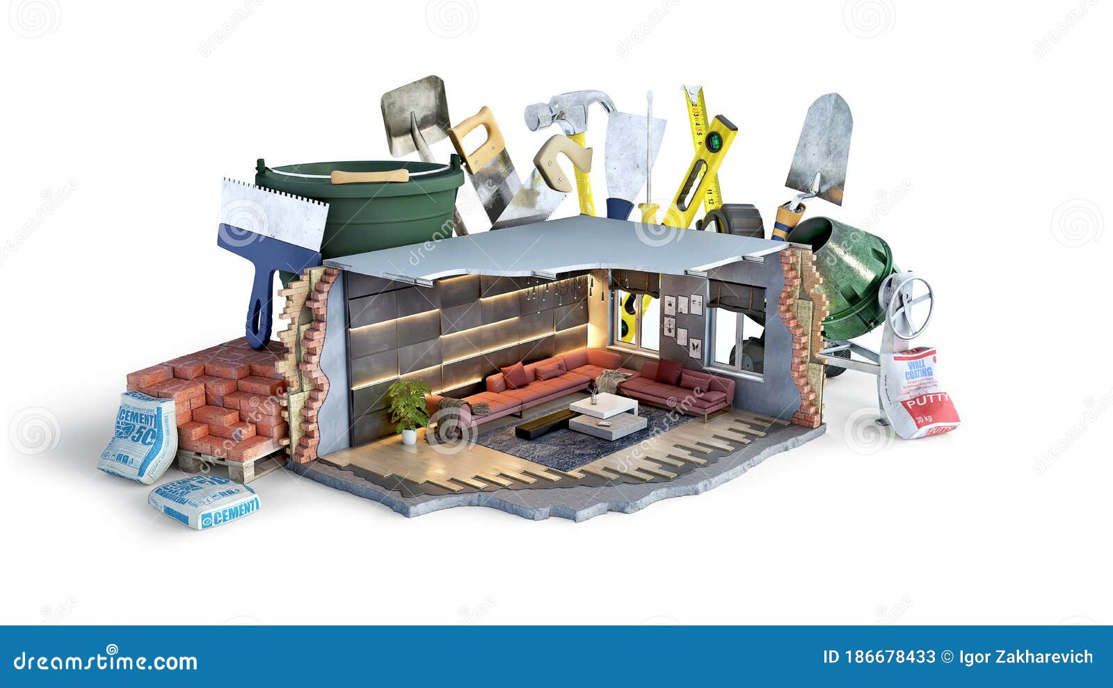 Concept of Ripped Out Part of Room in Front of Working Tools Stock ...