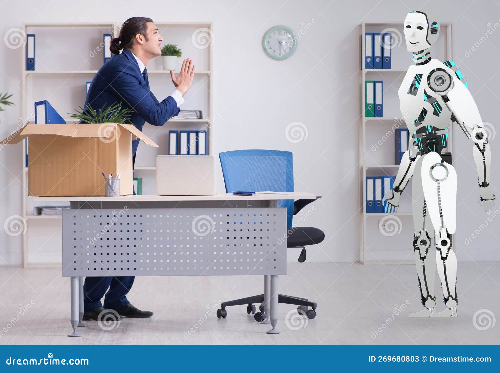 Concept of Robots Replacing Humans in Offices Stock Illustration ...