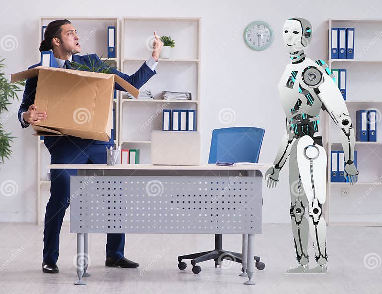 Concept of Robots Replacing Humans in Offices Stock Image - Image of ...