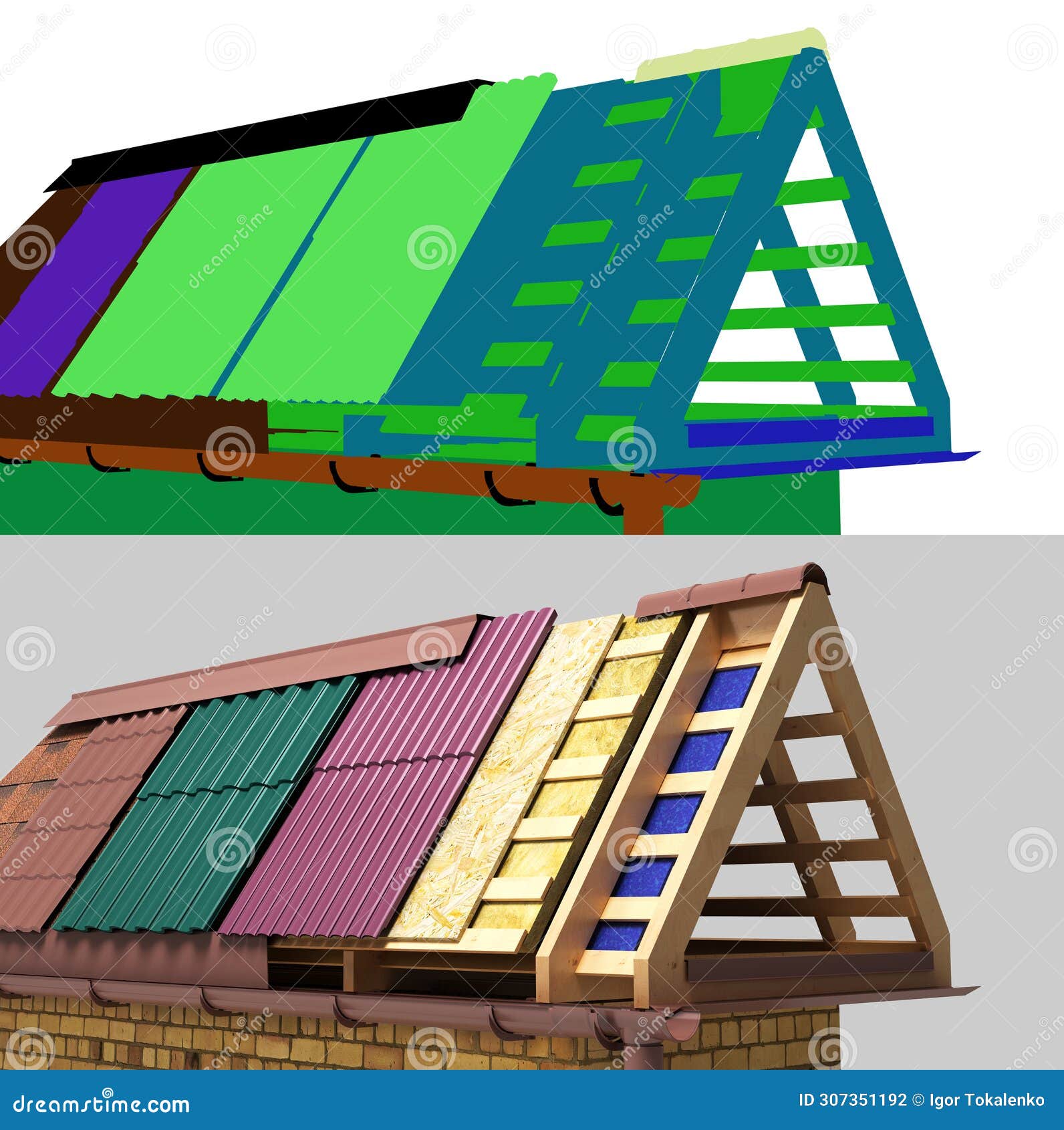 Concept Roof of the House Concept Different Types of Roofing on a ...