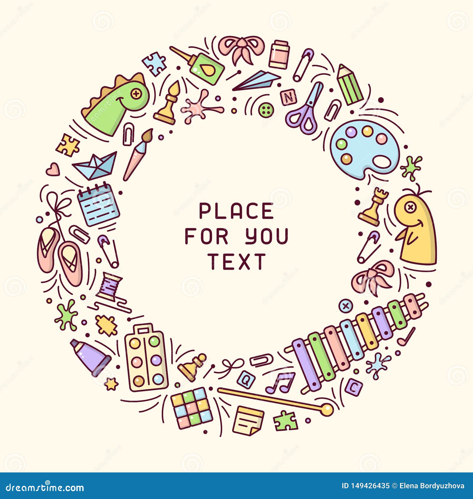 Concept Round Frame with Things for Kids Creative Activity and Place ...