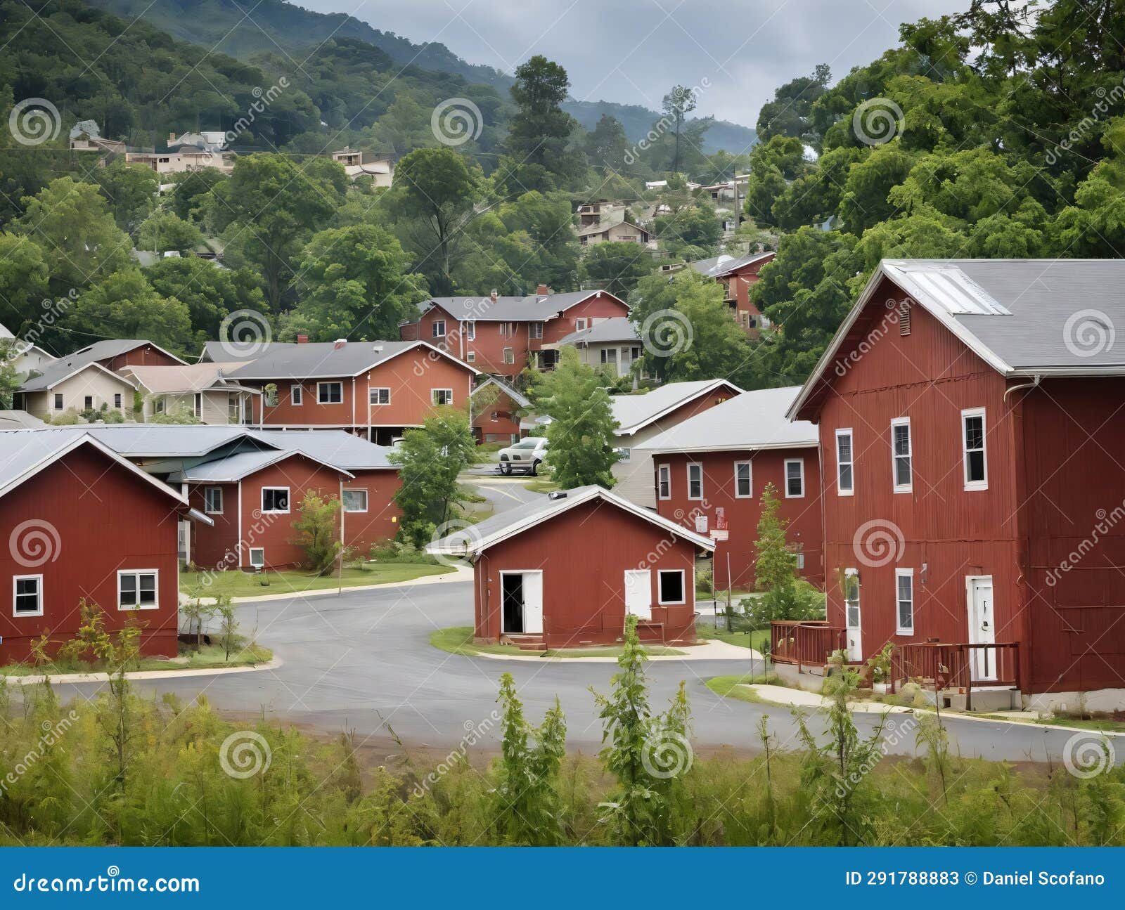 A Row of Red Houses. Generative AI Stock Illustration - Illustration of ...
