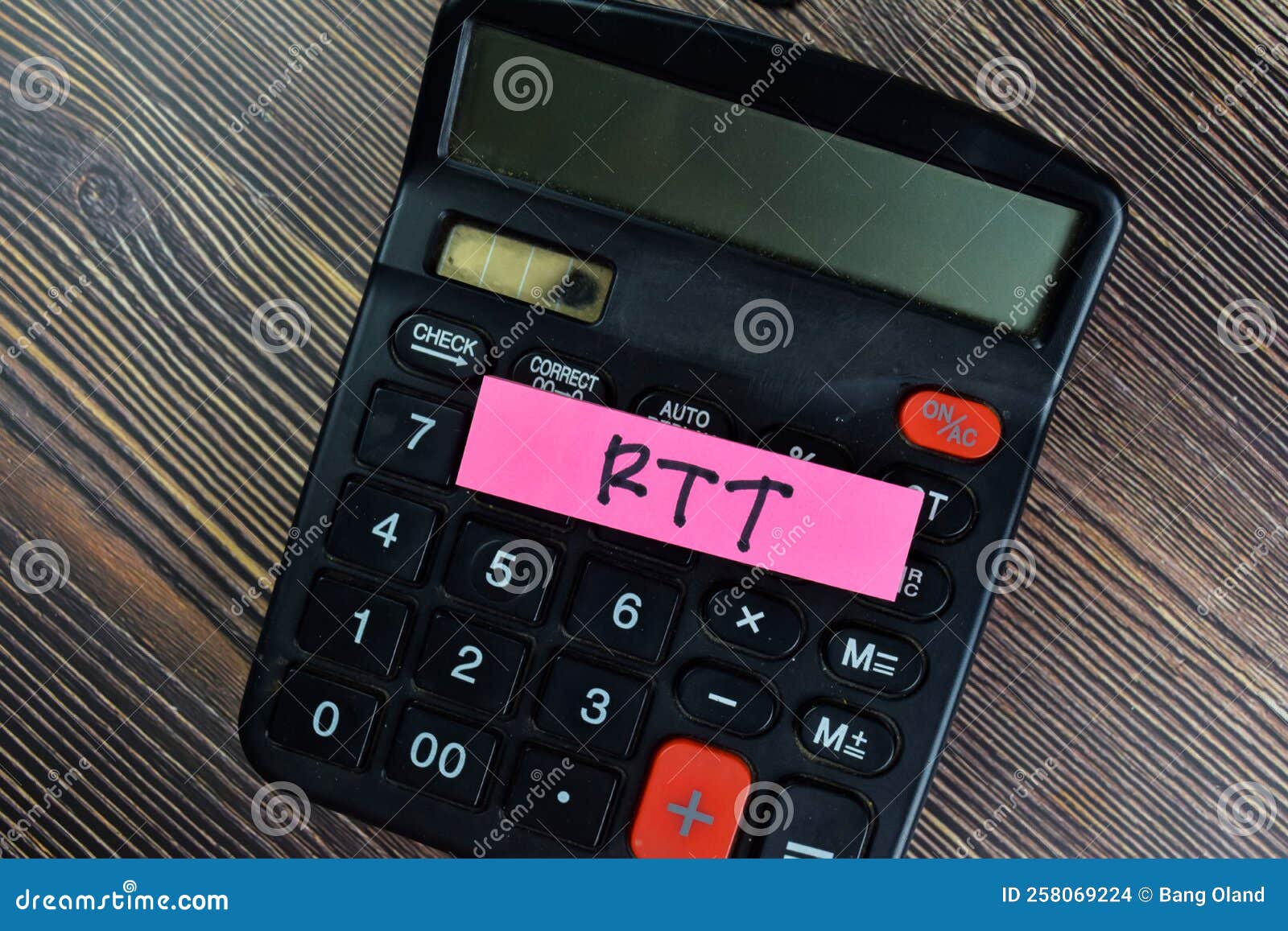 Concept of RTT Write on Sticky Notes with Calculator Isolated on Wooden ...