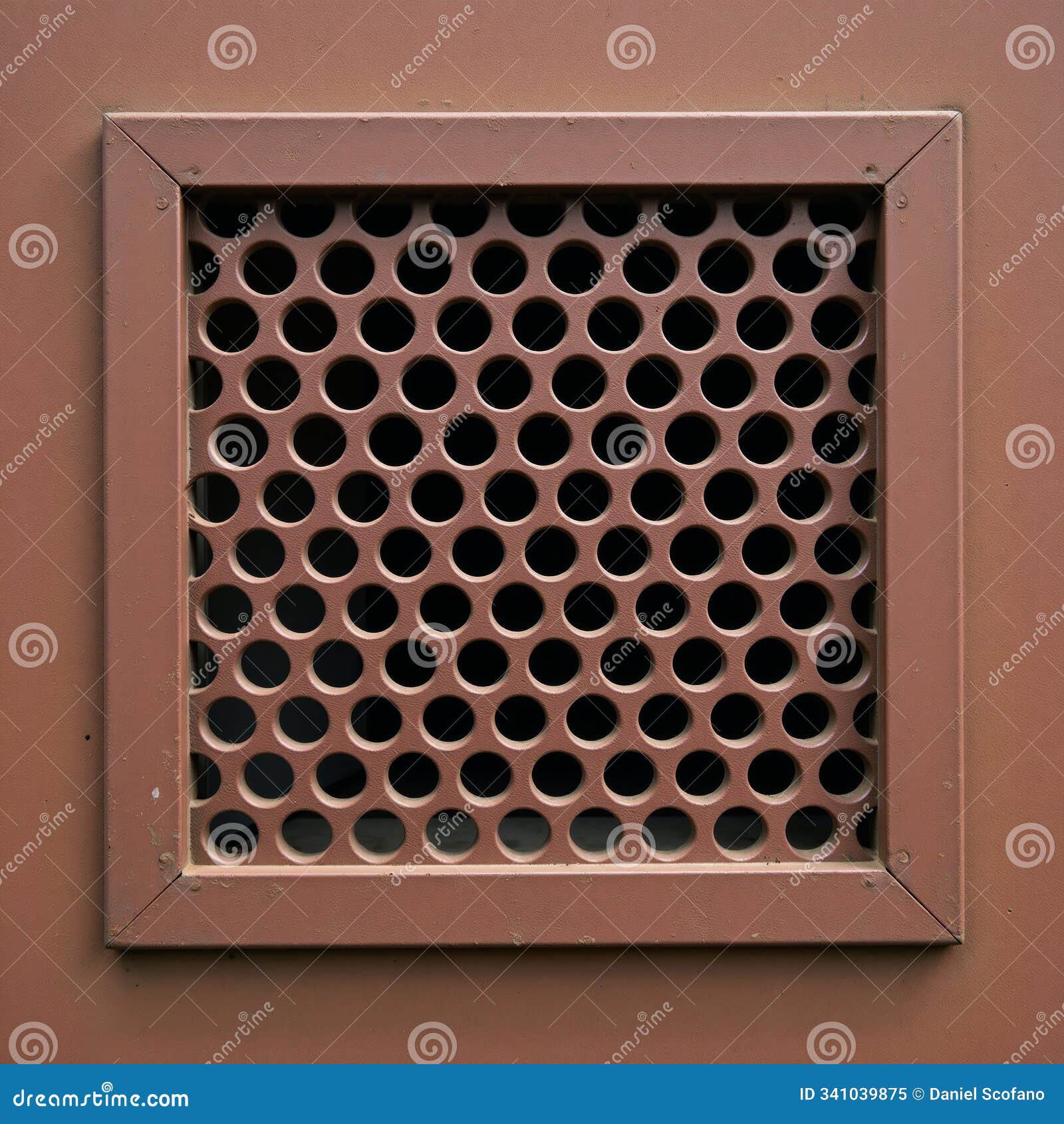 Rusty Metal Panel with Rectangular Vent Circular Hole Pattern Stock ...