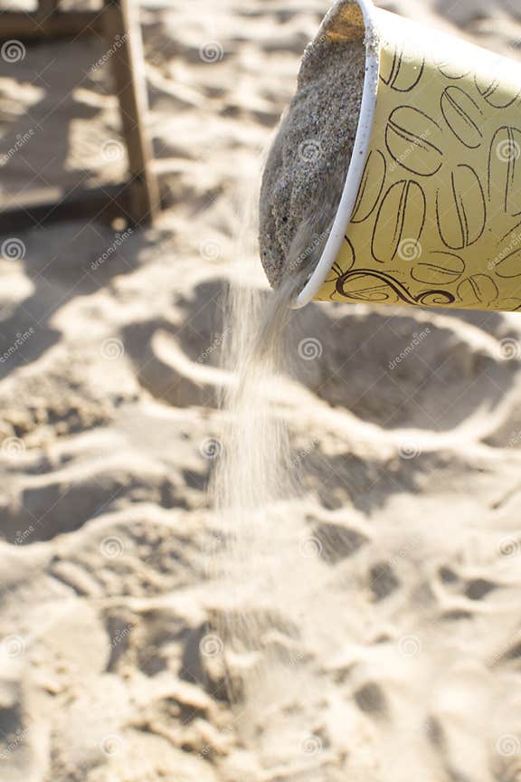 Concept with Sand and Paper Cup on the Beach Stock Photo - Image of ...