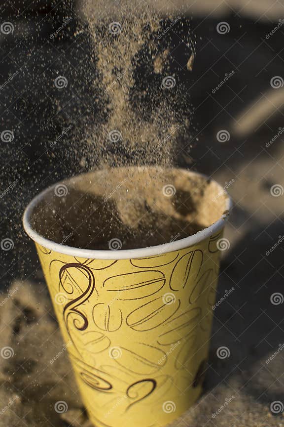 Concept with Sand and Paper Cup on the Beach. Stock Photo - Image of ...