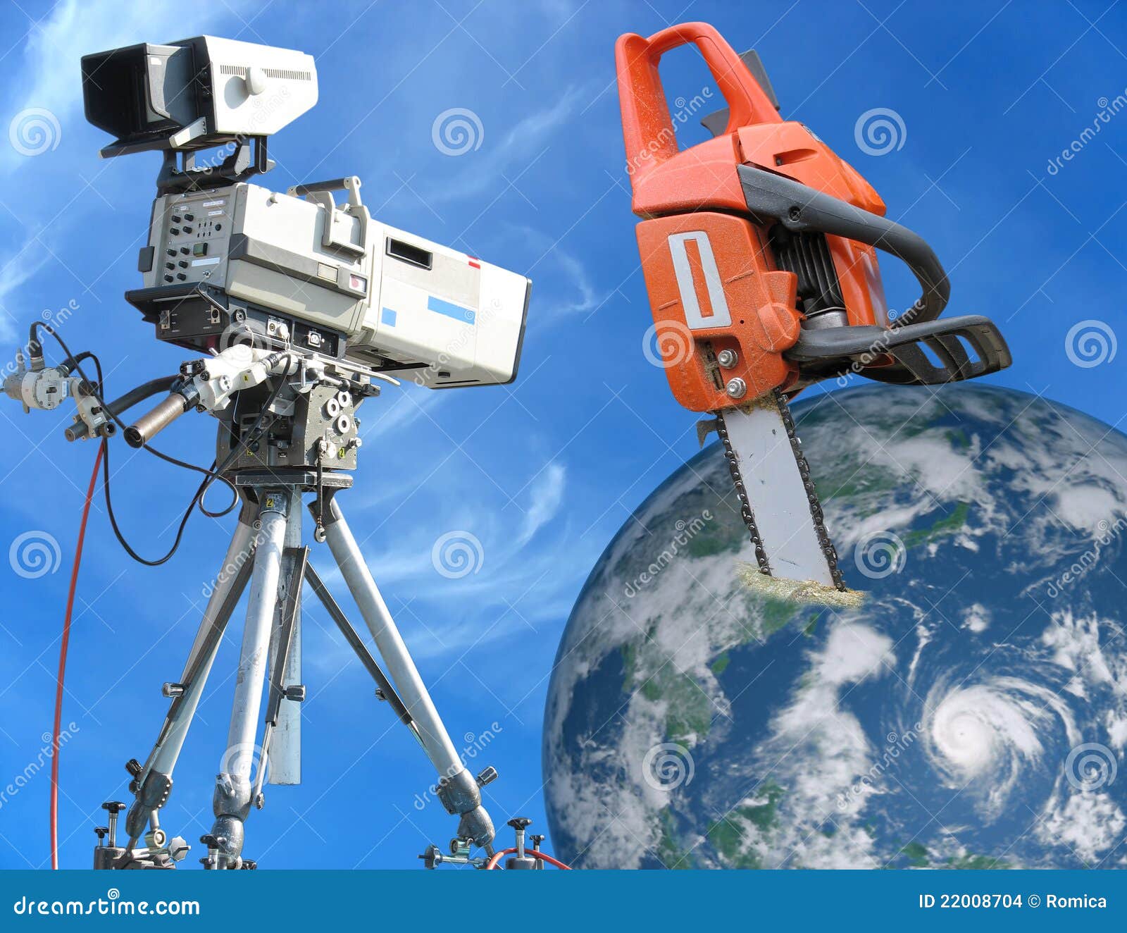 Concept Saw Cutting Earth Globe Under Camera View Stock Photo - Image ...