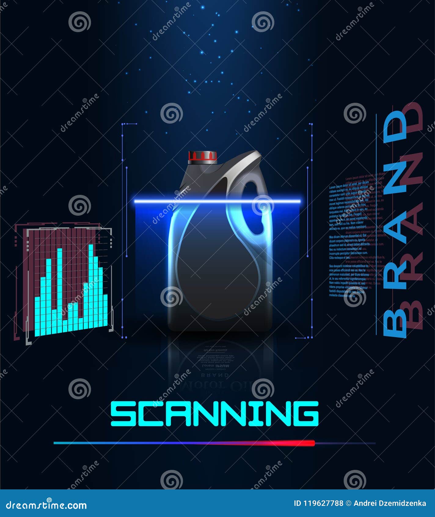 Concept of Scanning a Bottle of Engine Oil. Futuristic User Interface ...