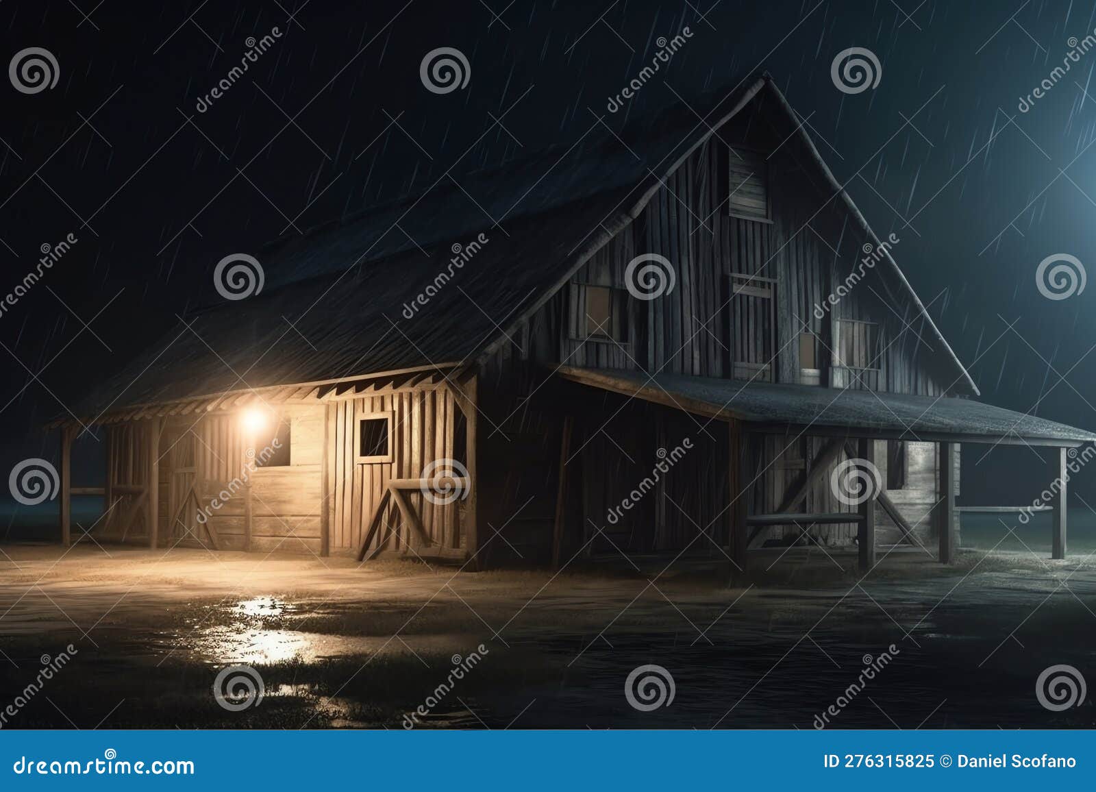 Scene of Old Barn at Night, 3d Rendering. Generative AI Stock Image ...