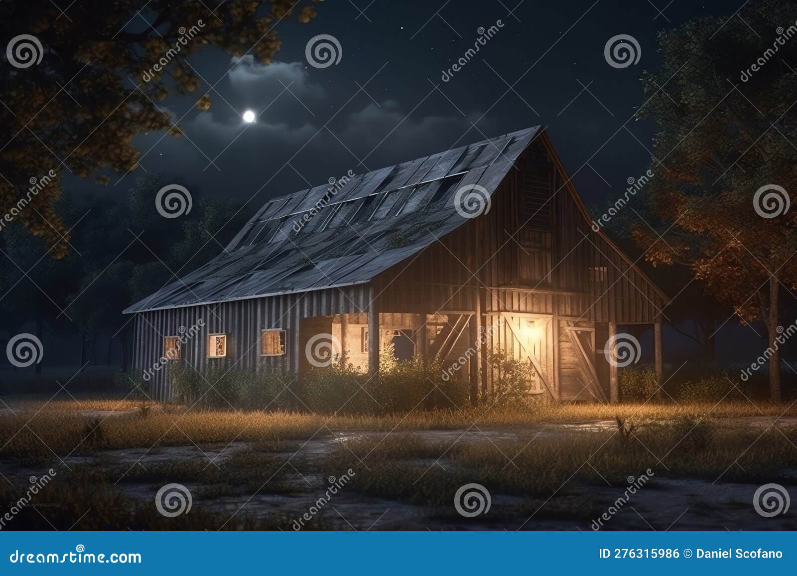 Scene of Old Barn at Night, 3d Rendering. Generative AI Stock Photo ...
