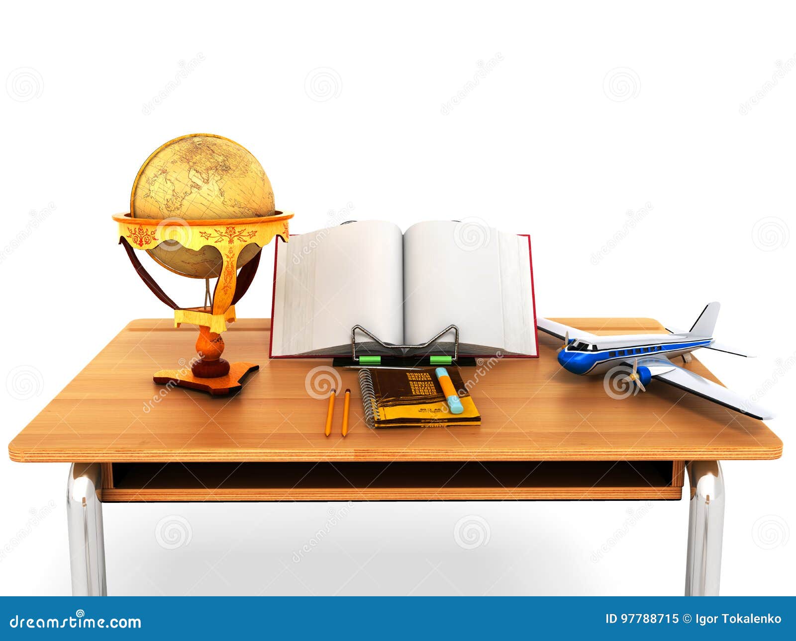 Concept School and Education Geography Globe Desk 3d Render on W Stock ...